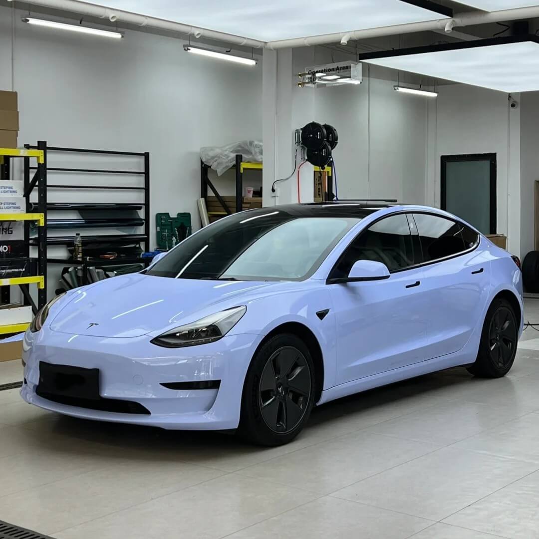 Tesla Model 3 Glossy Mist Blue Wrap – yeswrap